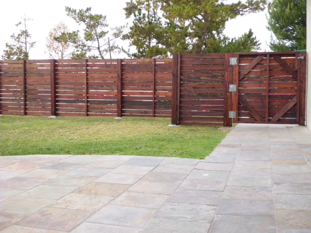 Custom 1x4 Stained Redwood Horizontal Fence + Pedestrian Gates #4 ...